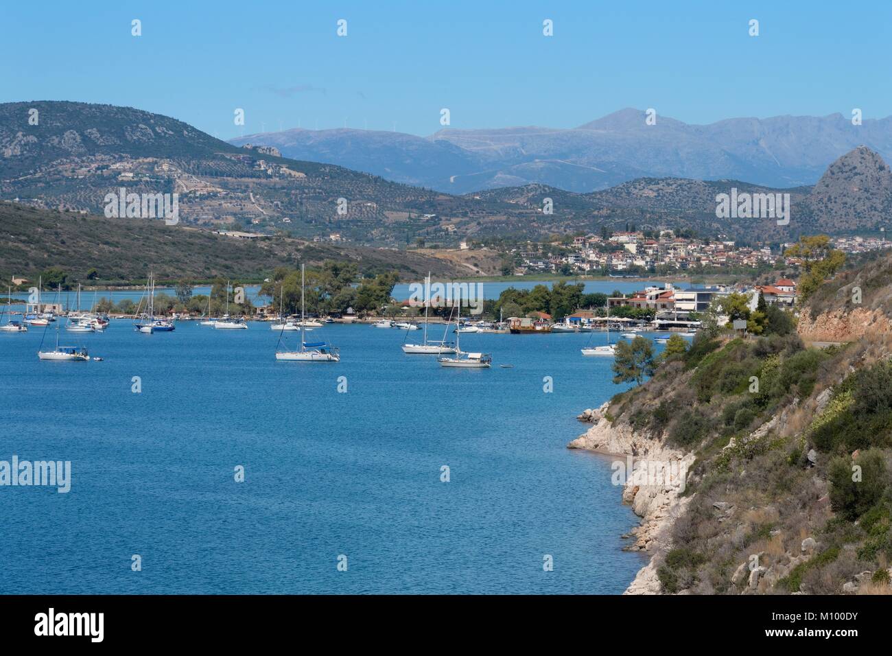 Vivari Bay, a well protected natural harbour with moored yachts off ...