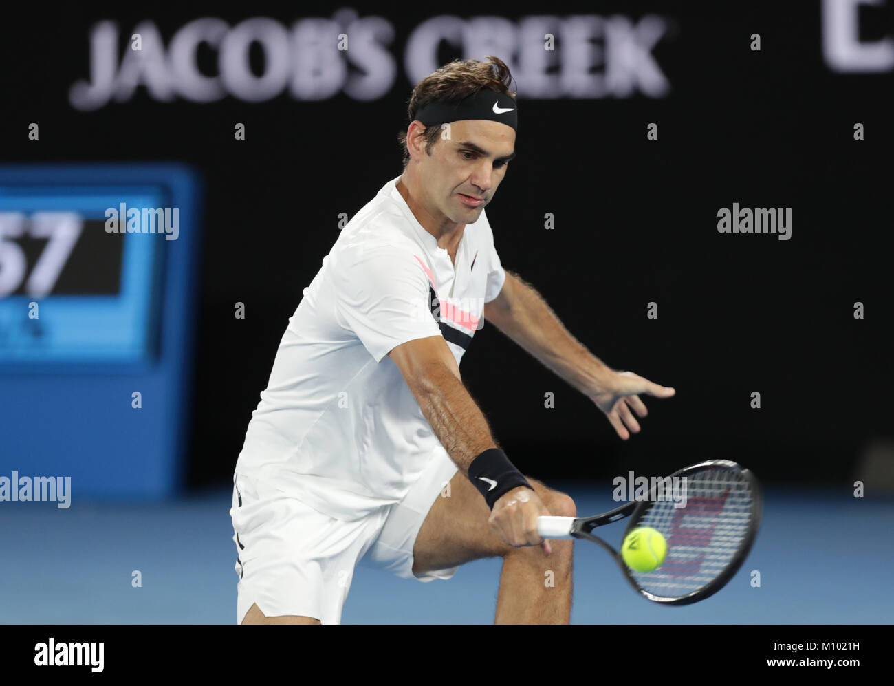 Swiss tennis player Roger Federer is in action during his 1/4 final ...