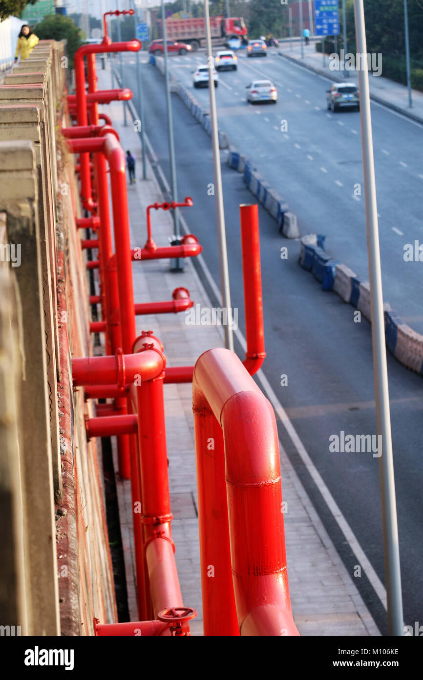 Chongqing, China. 25th Jan, 2018. The fire pipeline shaped art ...
