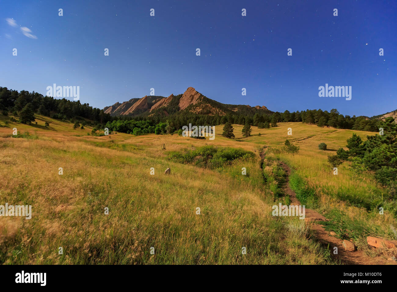 Night view of the famous Flatirons at Boulder, Colorado, United States ...