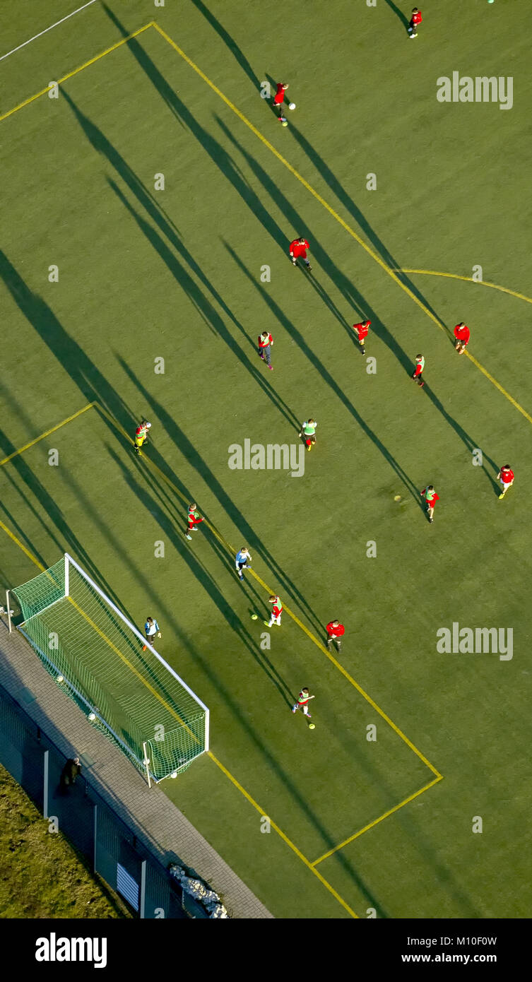 Aerial photo, football training, youth football, sports field, football ...