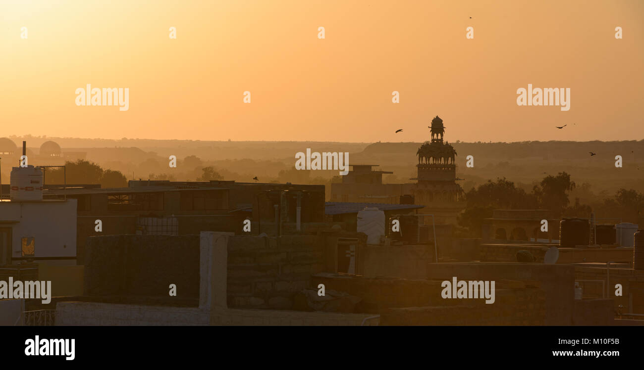 Tazia Tower silhouetted at sunset, Jaisalmer, Rajasthan, India Stock ...