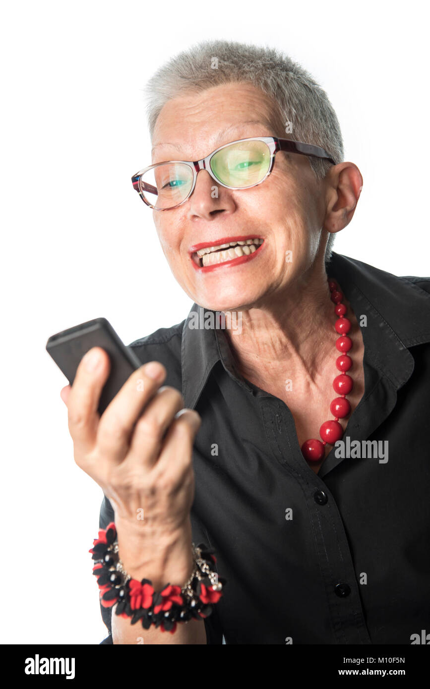 Older woman phone upset hi-res stock photography and images - Alamy