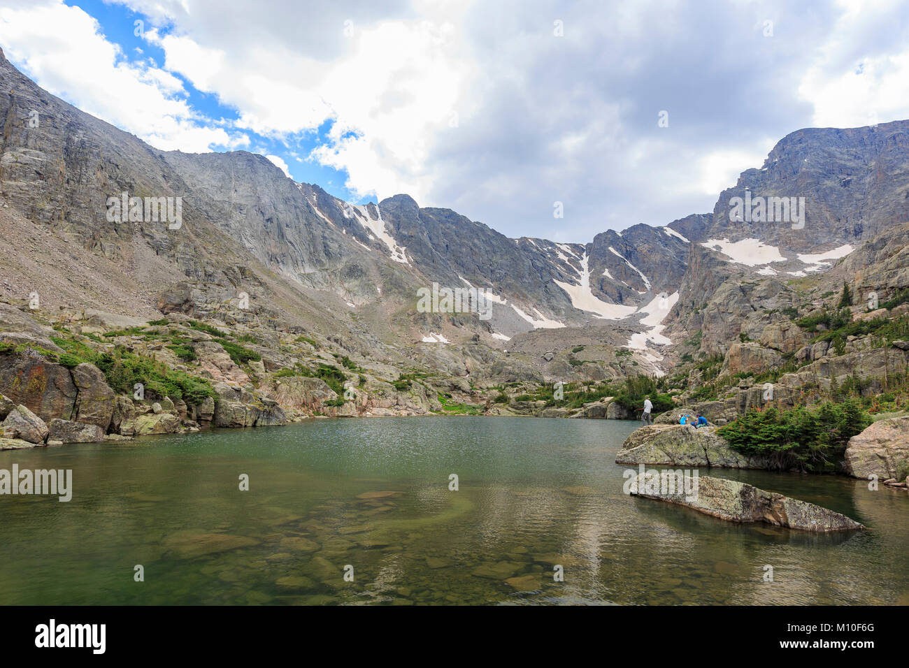 The beautiful Sky Pond with reflection and clear water, Rocky Mountain ...