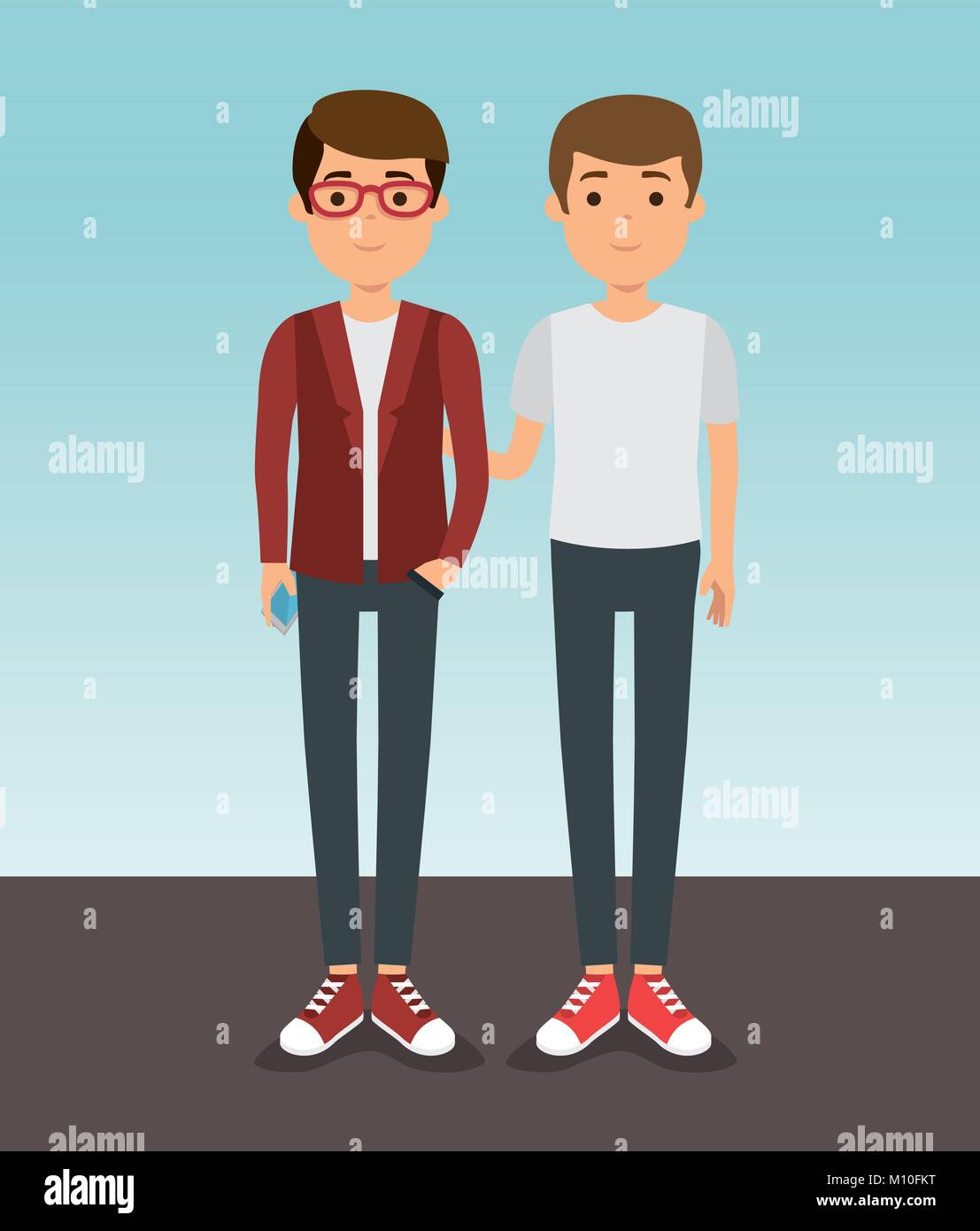 two handsome man millennials generation young people vector ...