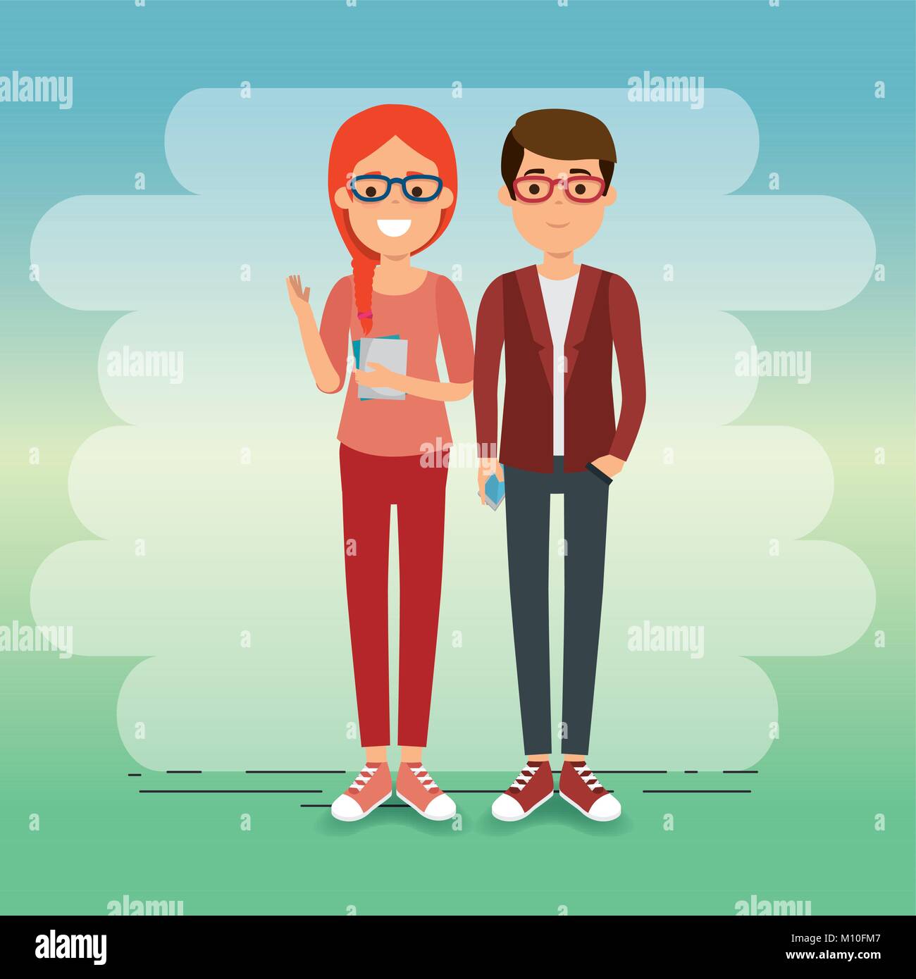 couple of millennials generation young people vector illustration ...