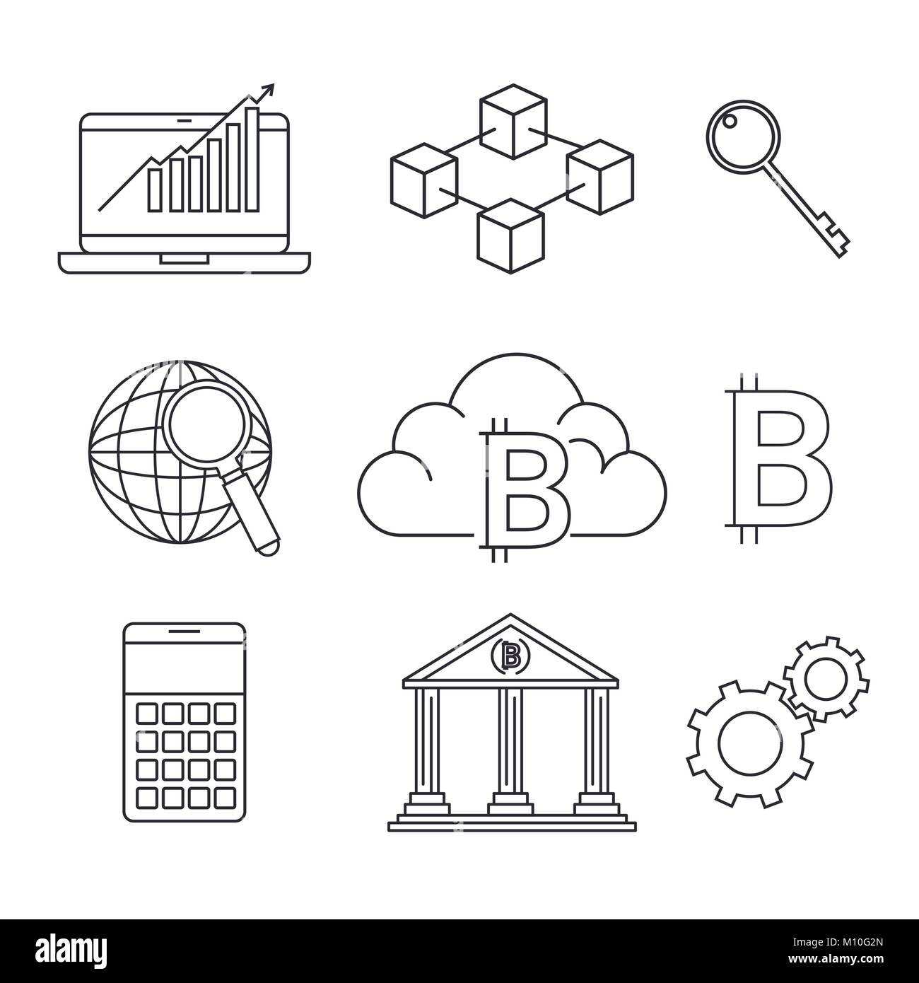 balck and white set of blockchain and bitcoin technology icon vector ...