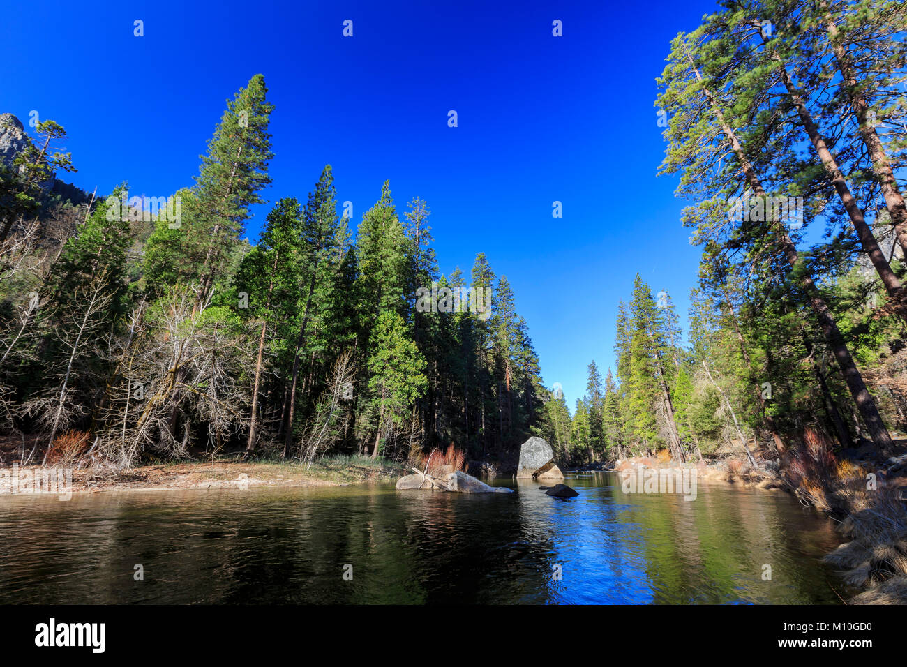 The beautiful merced river in Yosemite National Park, California, USA ...