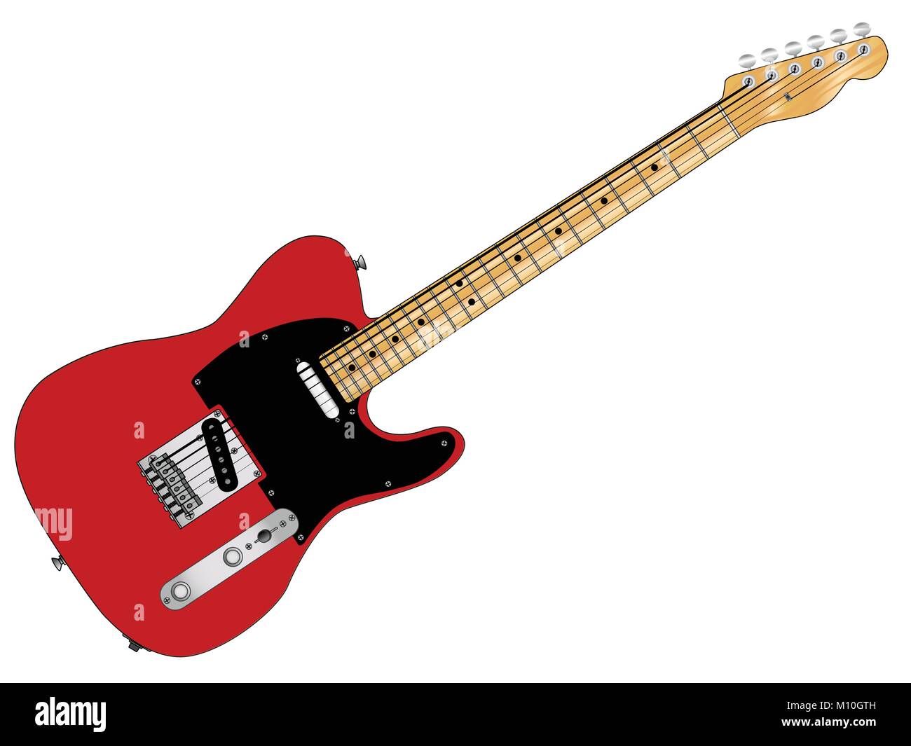 A typical red rock and roll electric guitar on a white background Stock ...