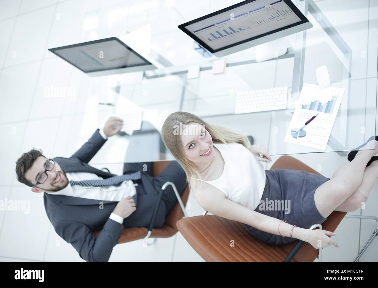 business people sitting at office desk in office. top view Stock Photo ...