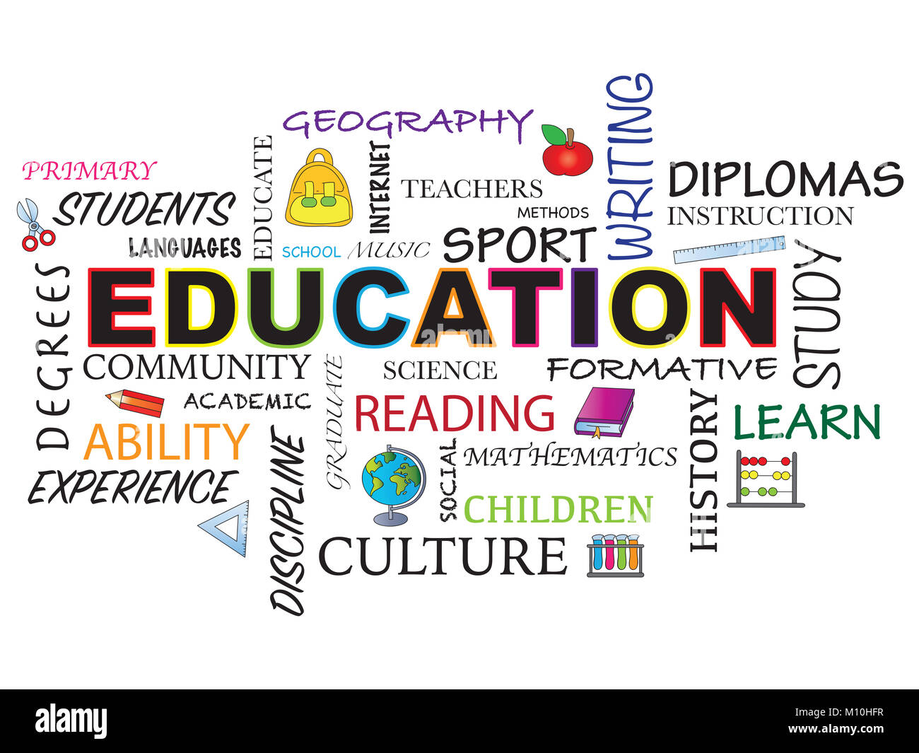 Education word concept illustration with icons Stock Photo - Alamy