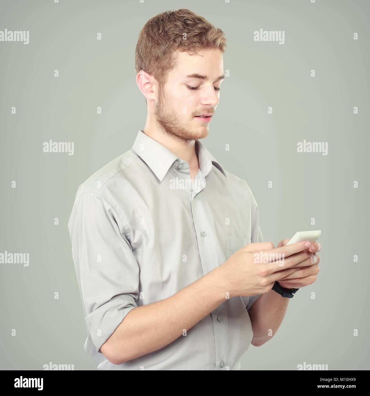 portrait of Successful business man using mobile phone Stock Photo - Alamy