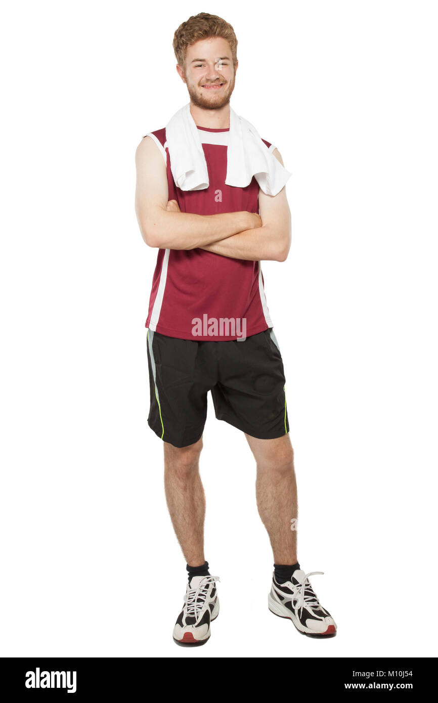 Young man exercising isolated on white background Stock Photo - Alamy