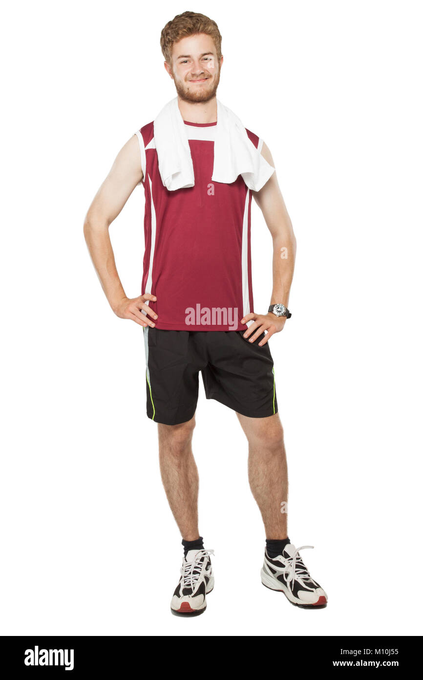 Young man exercising isolated on white background Stock Photo - Alamy