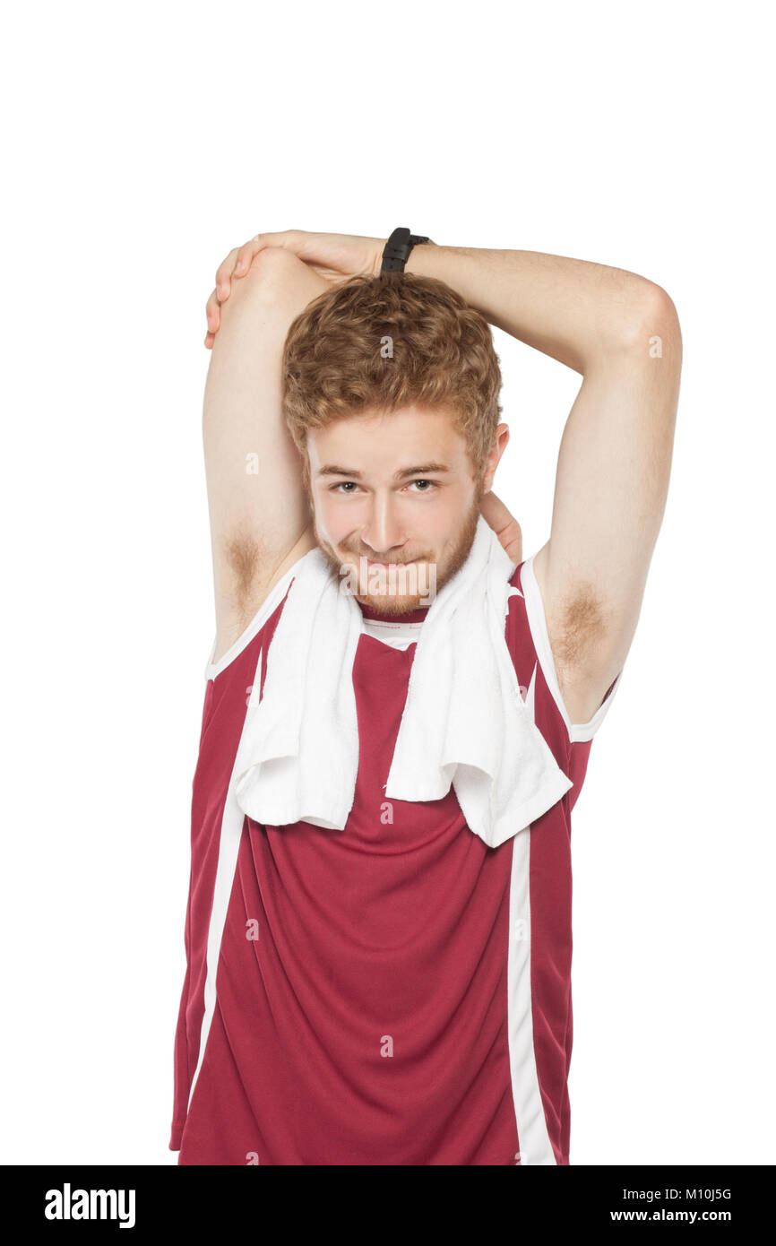 Young man exercising isolated on white background Stock Photo - Alamy