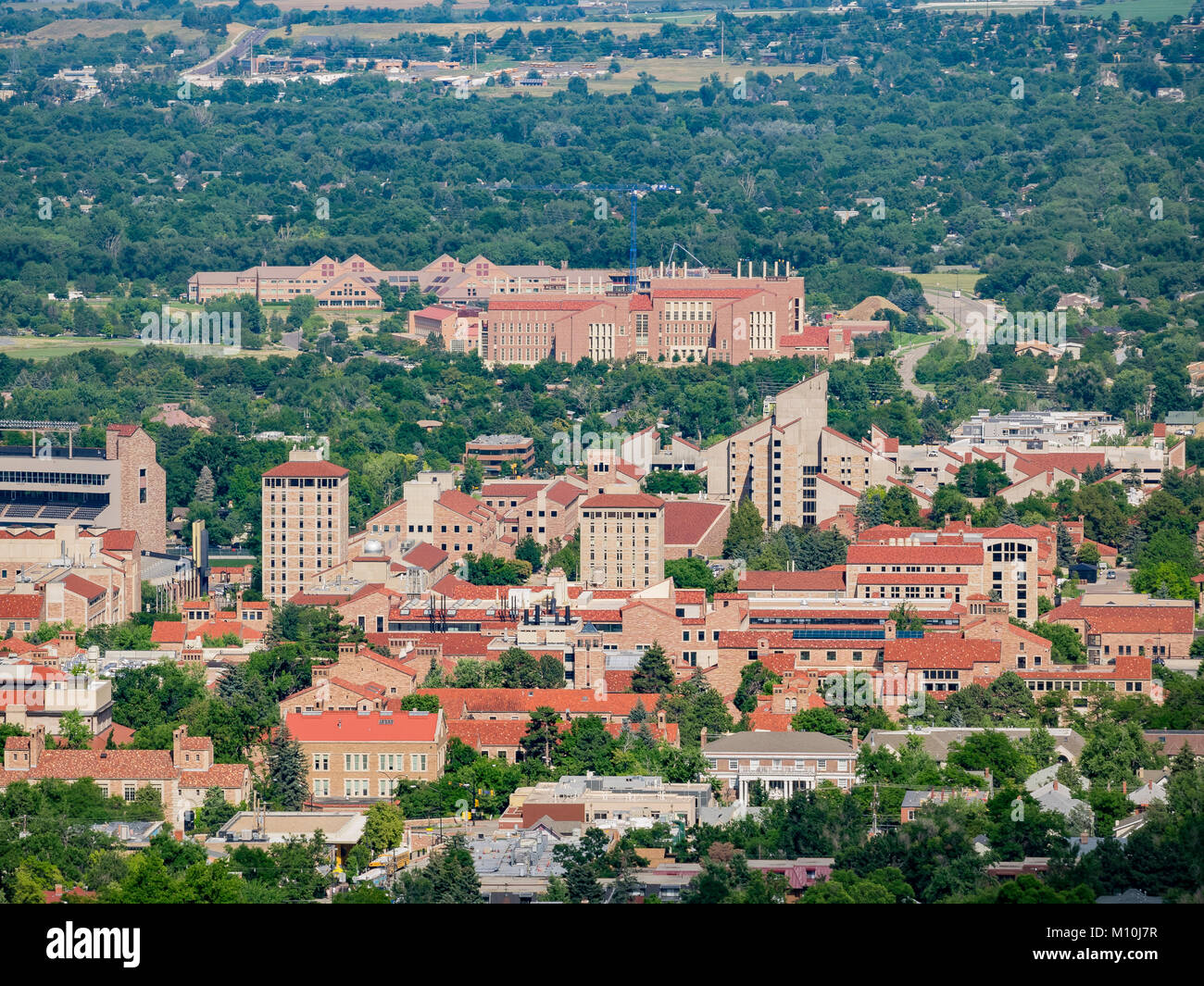 Aerial view of the beautiful University of Colorado Boulder, Colorado ...