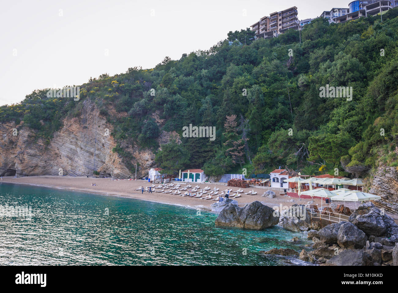 Mogren beach in Budva city on the Adriatic Sea coast in Montenegro ...