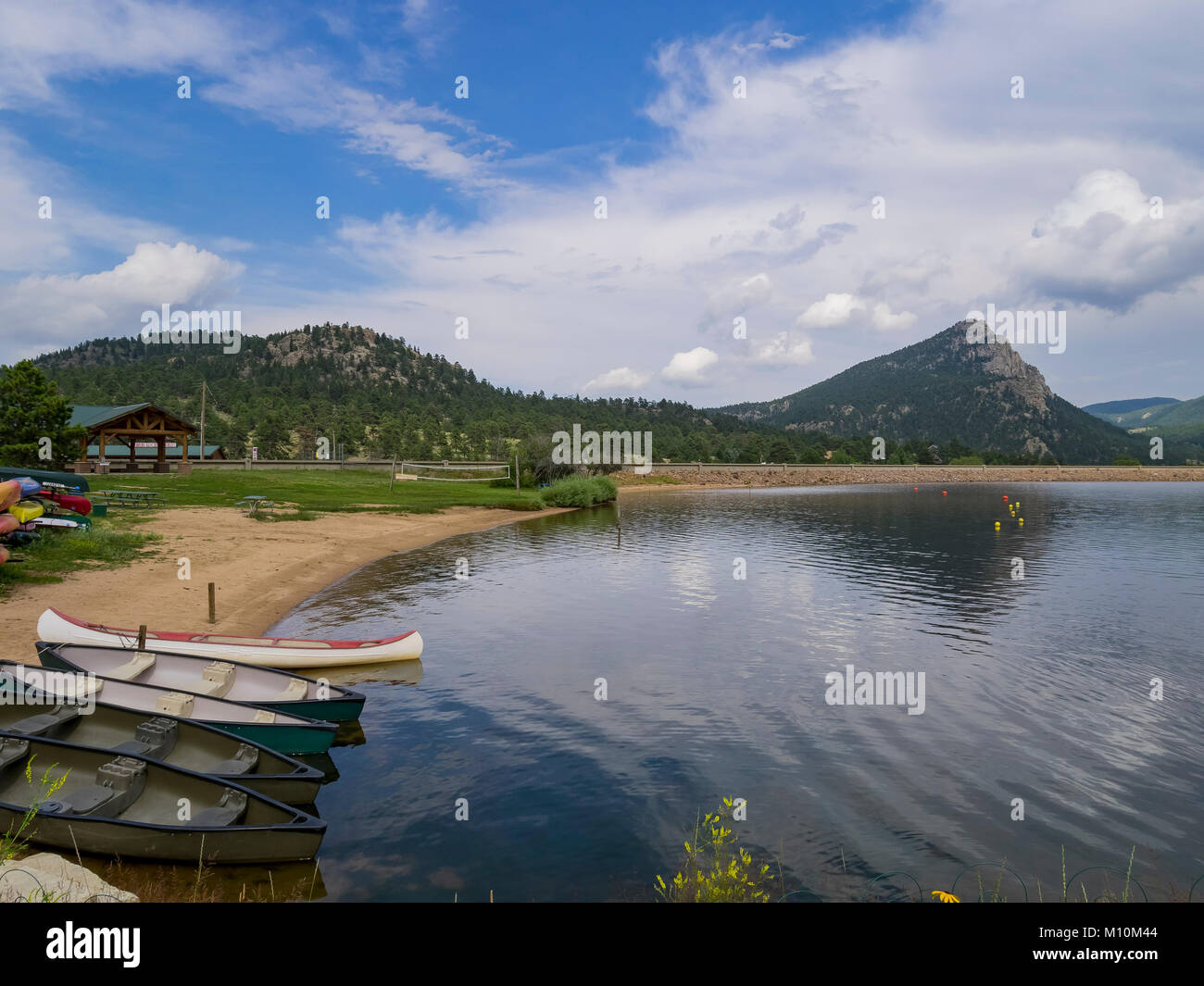 Afternoon view of the beautiful Lily Lake, Rocky Mountain National Park ...