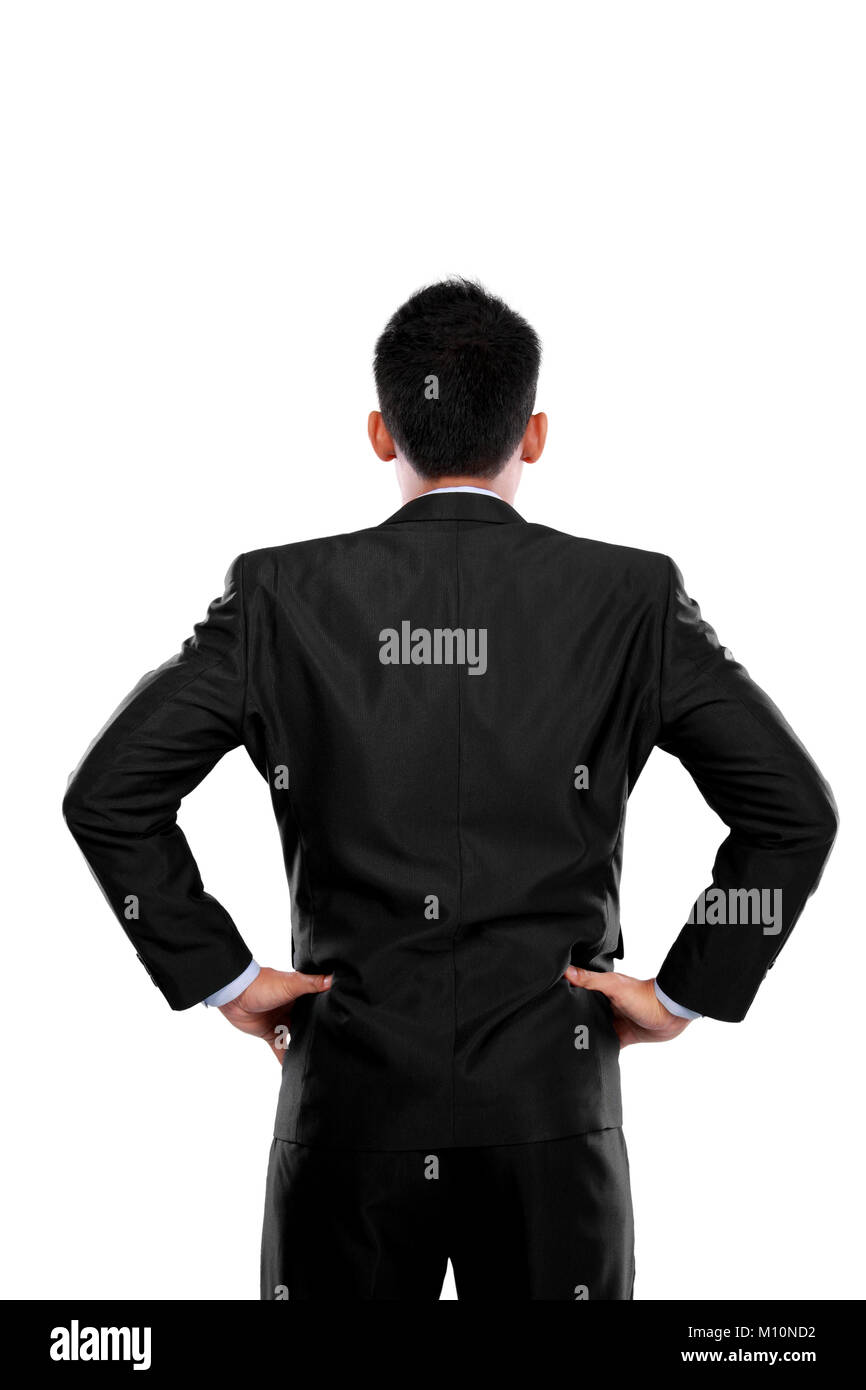 Back pose of a business person thinking. Isolated over white background ...