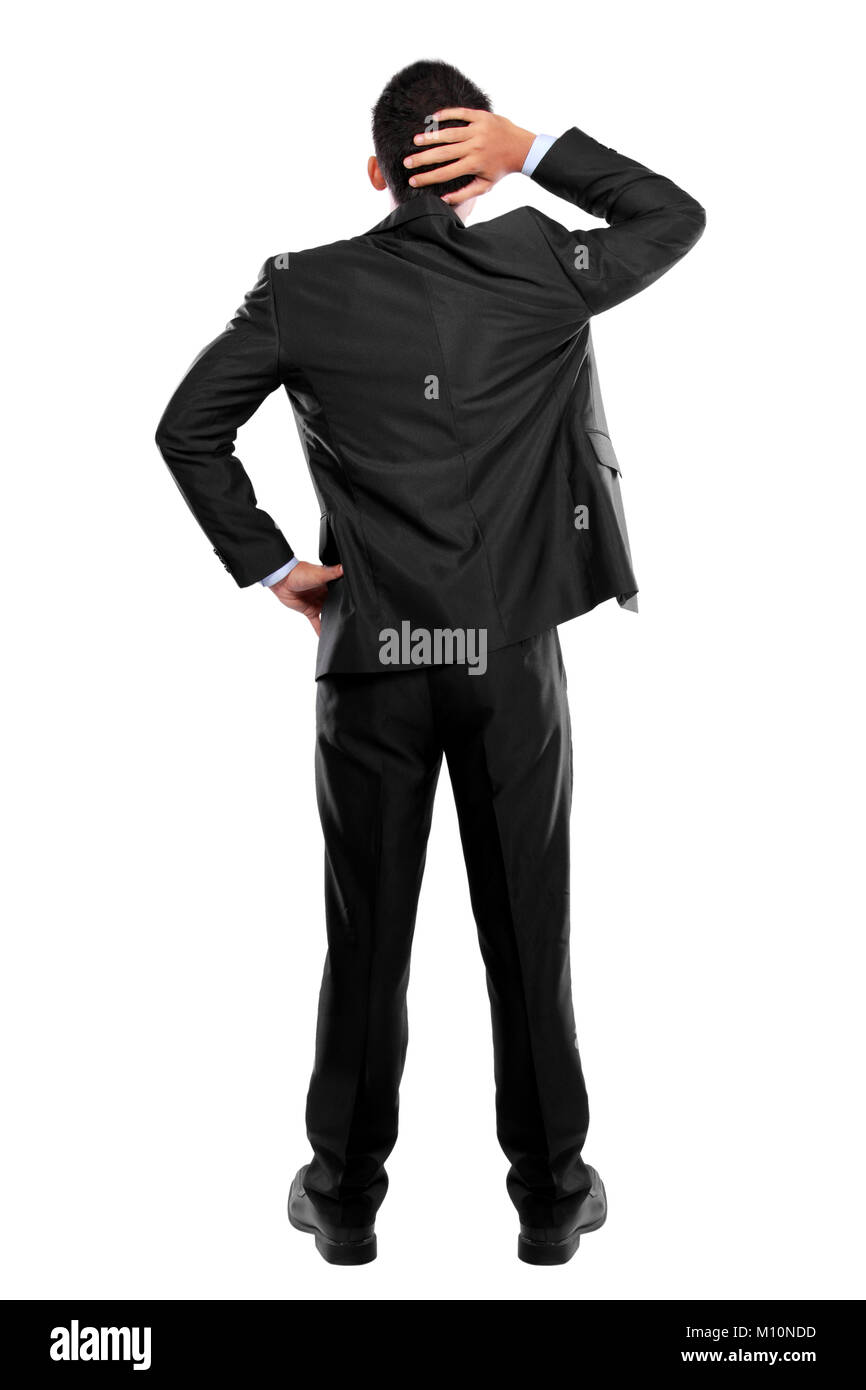 Back pose of a business person thinking. Isolated over white background ...