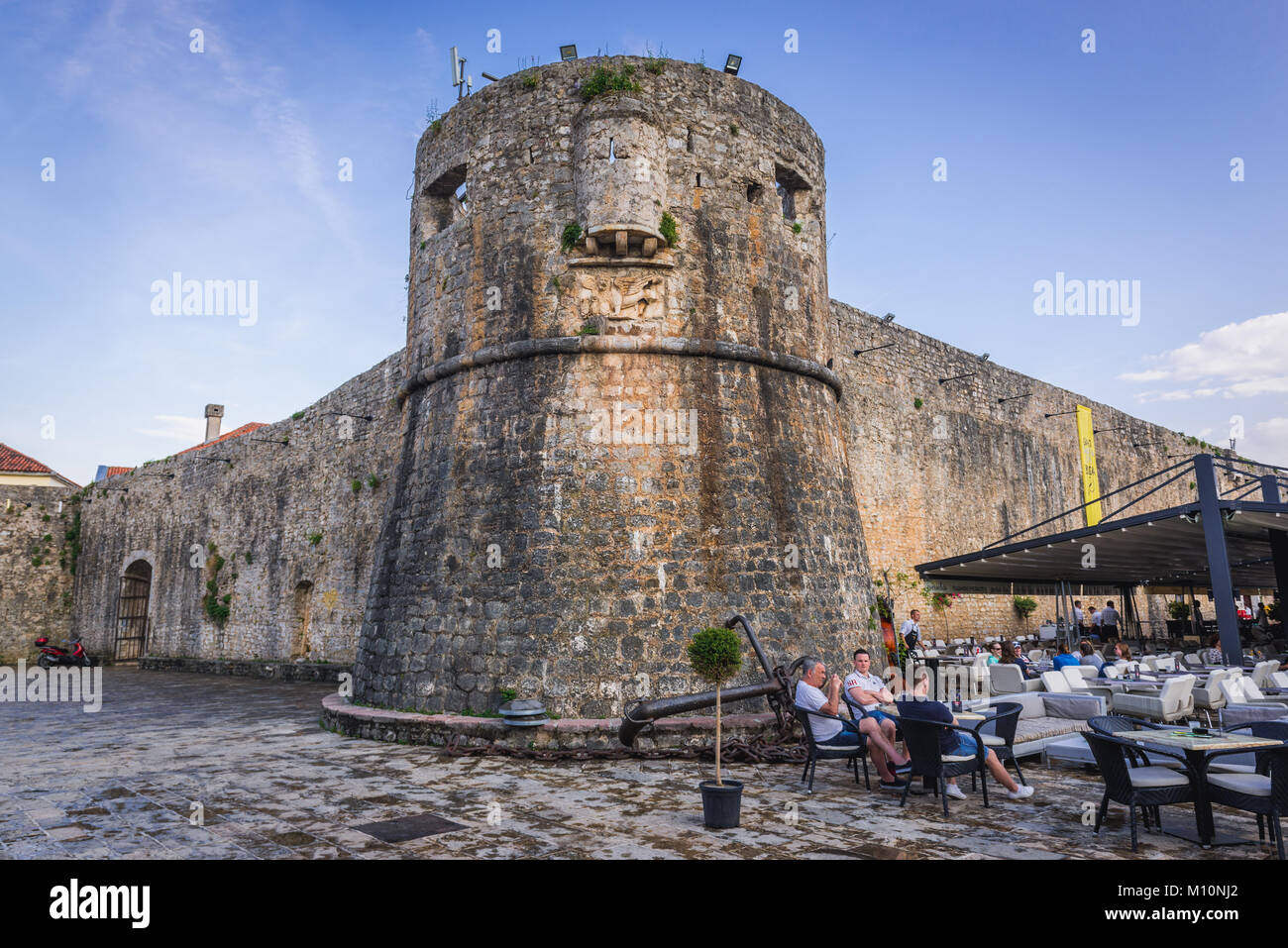 One of the walls towers of Old Town in Budva city on the Adriatic Sea ...
