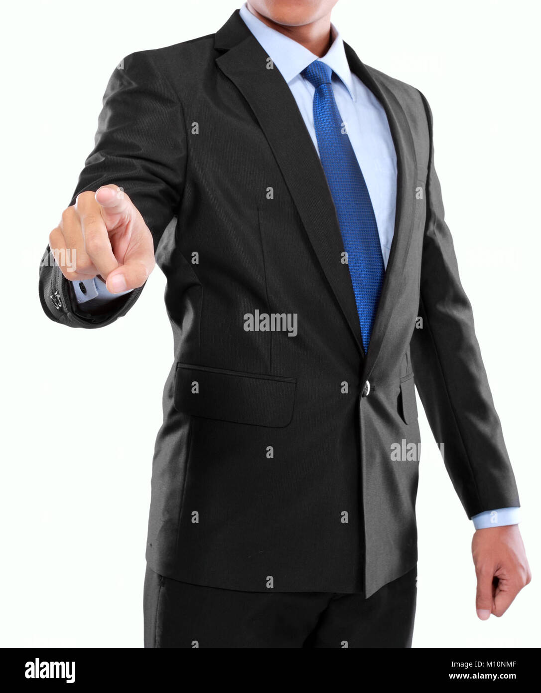 businessman hand pushing virtual screen on white background Stock Photo ...