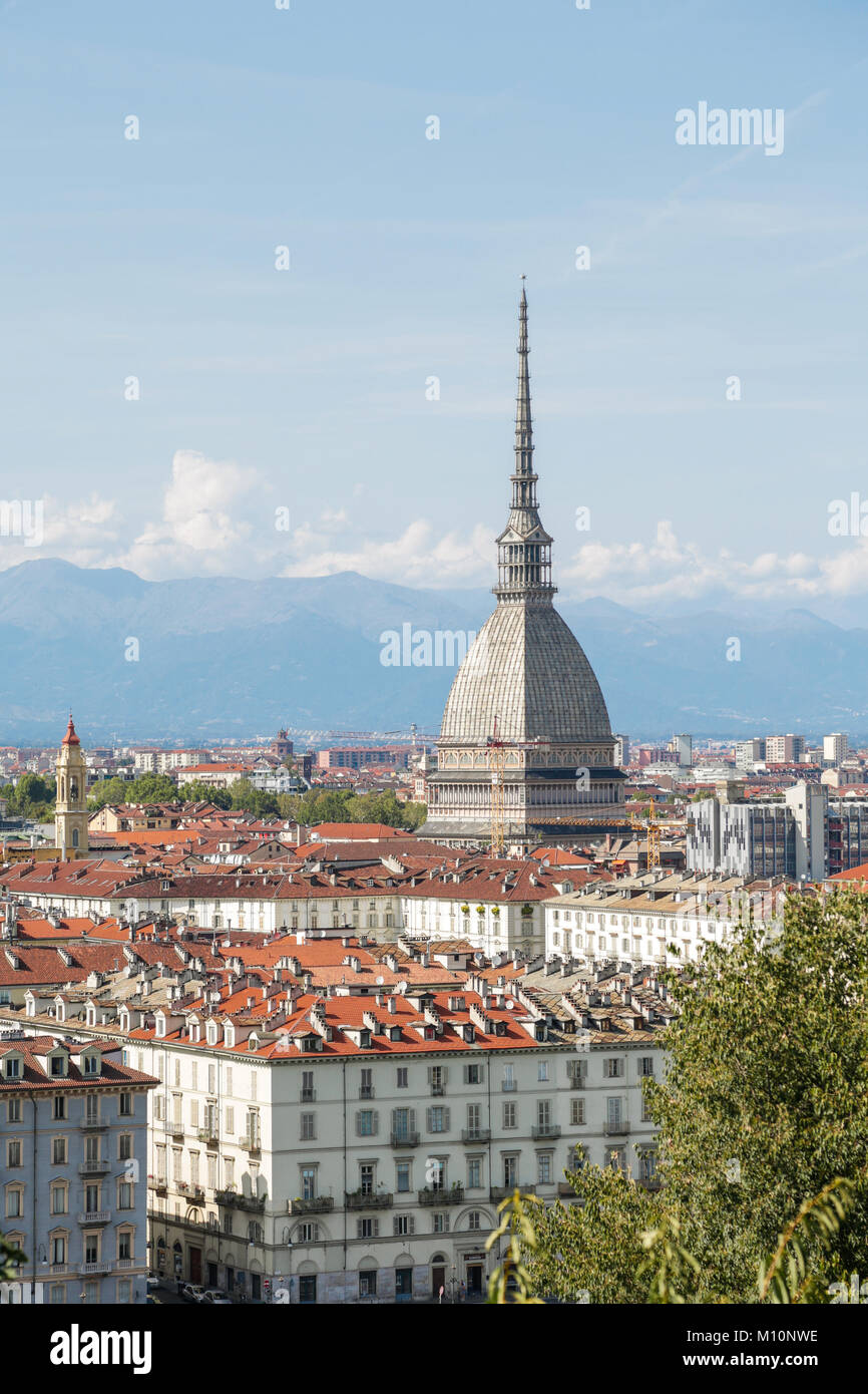 Turin, Piedmont, Italy: landscape view of the city from Monte dei Cappuccini with Mole ...