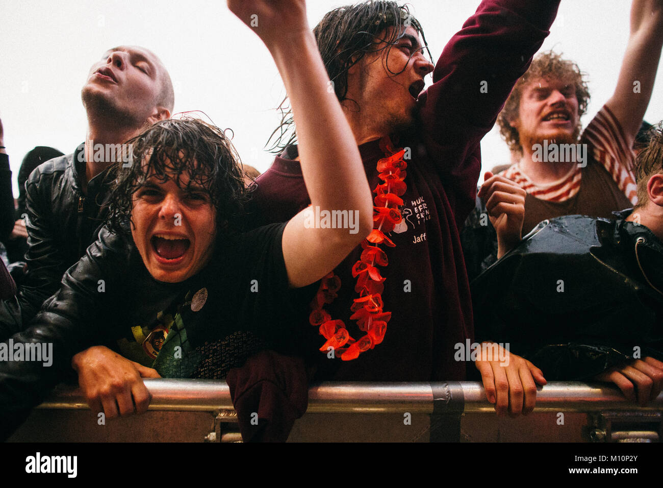 Enthusiastic and energetic music fans go crazy at a concert with the ...