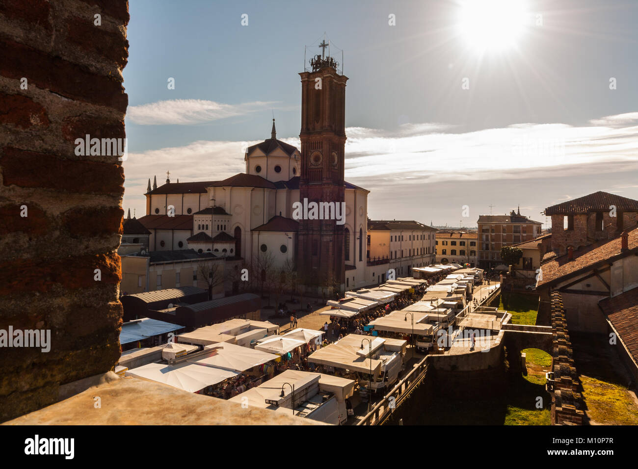 The weekly market of Friday, Galliate, Novara, Piedmont, Italy Stock ...