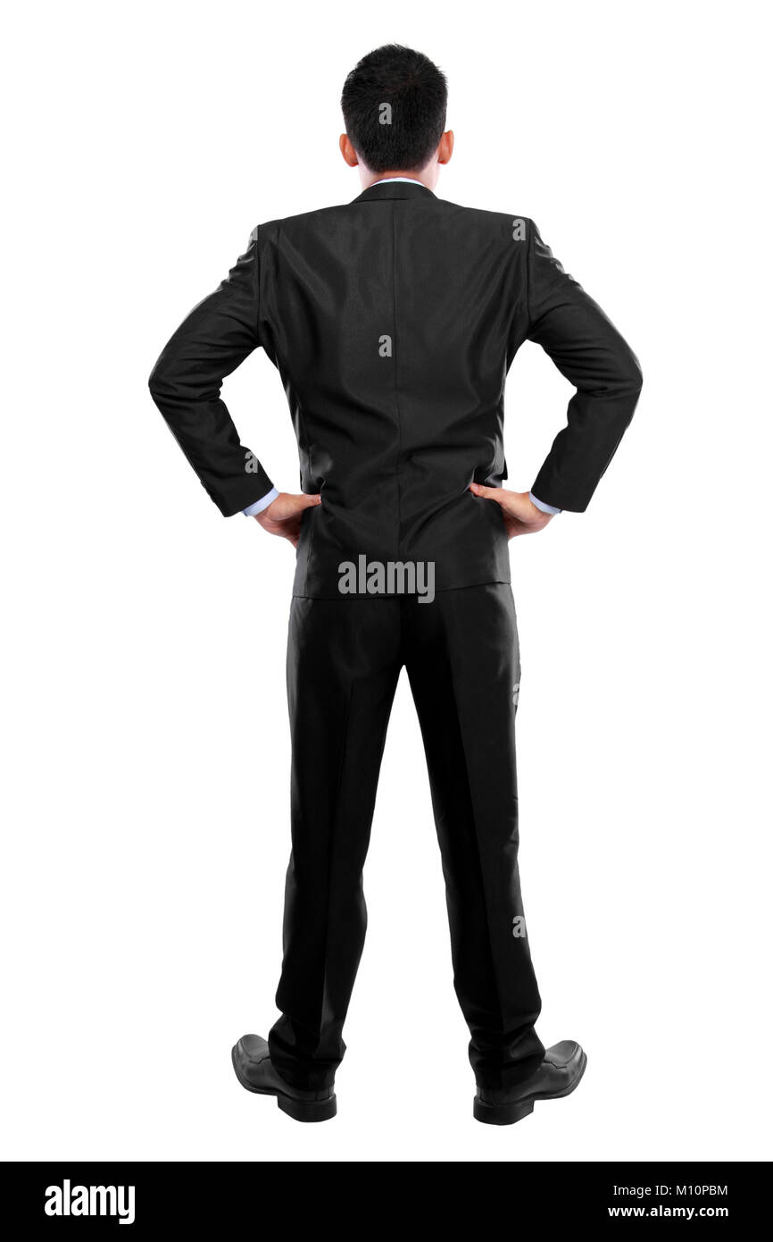 Back pose of a business person thinking. Isolated over white background ...