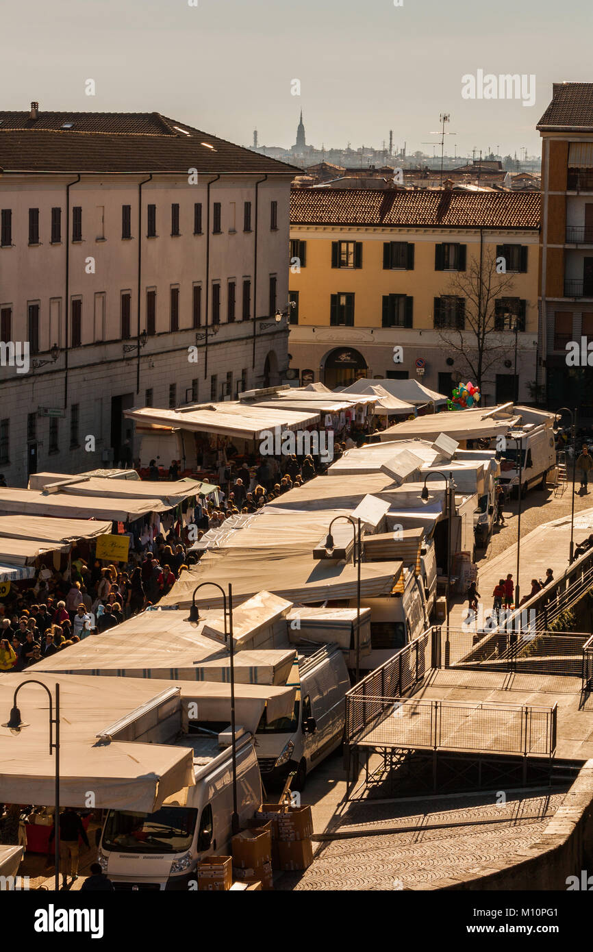 The weekly market of Friday, Galliate, Novara, Piedmont, Italy Stock ...