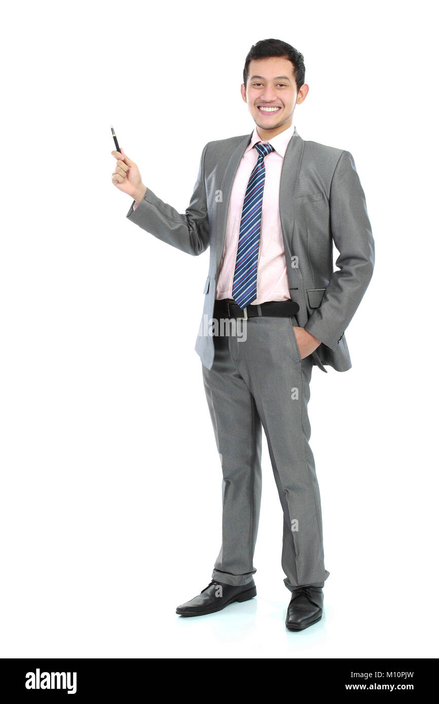 successfull business man presenting Stock Photo - Alamy