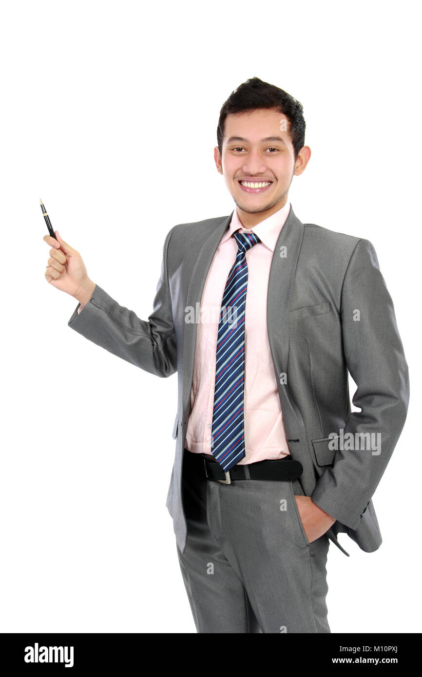 successfull business man presenting Stock Photo - Alamy