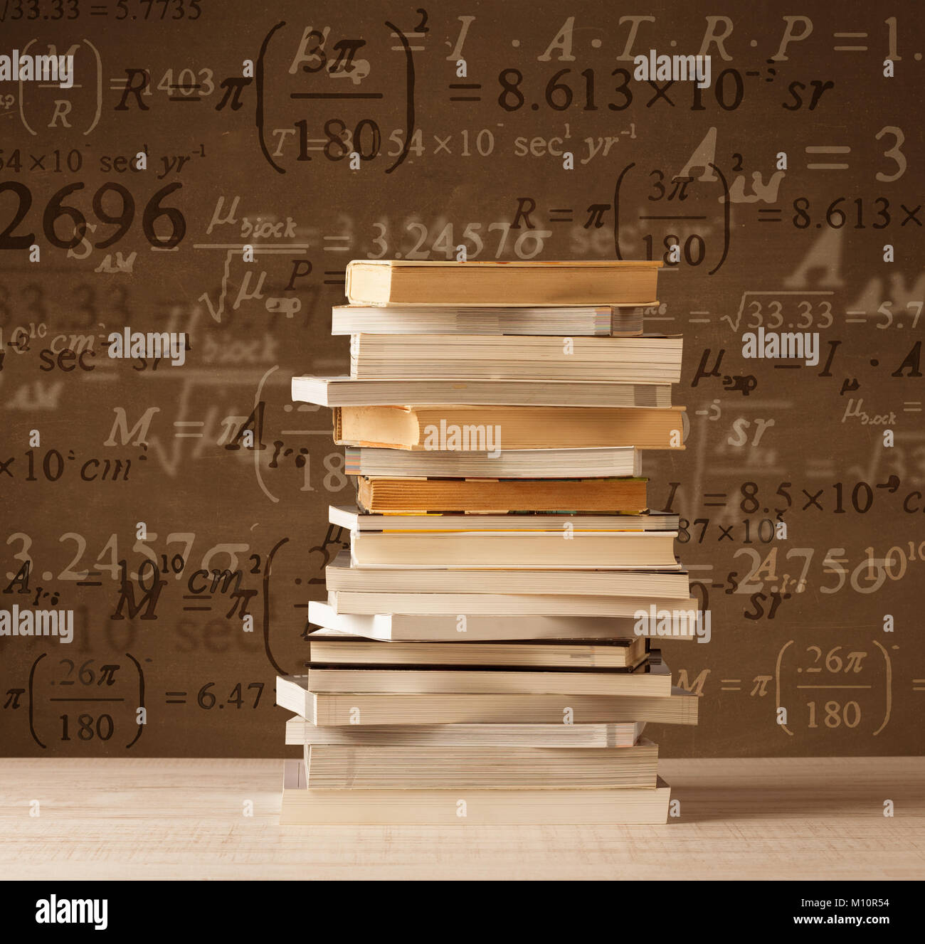 Books on vintage background with math formulas flying out Stock Photo ...