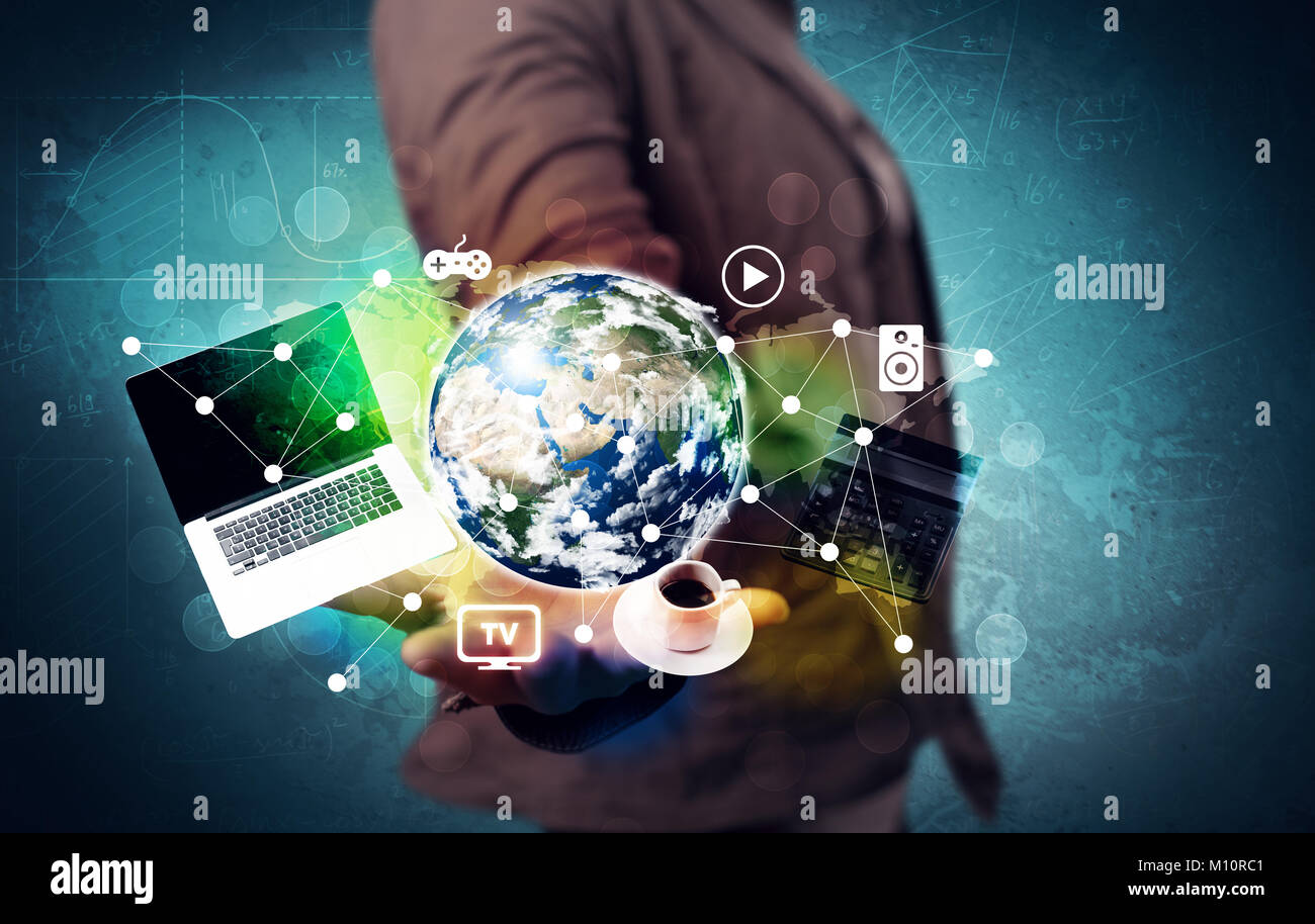 A successful businessman has control over the world concept holding ...