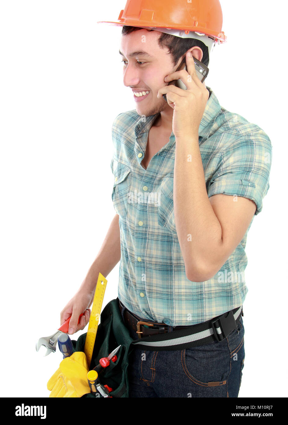 Construction worker calling architect hi-res stock photography and ...