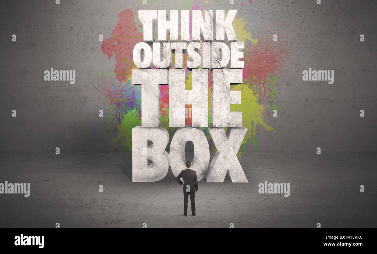 Colorful wall with illustrated quote saying think outside the box for a ...