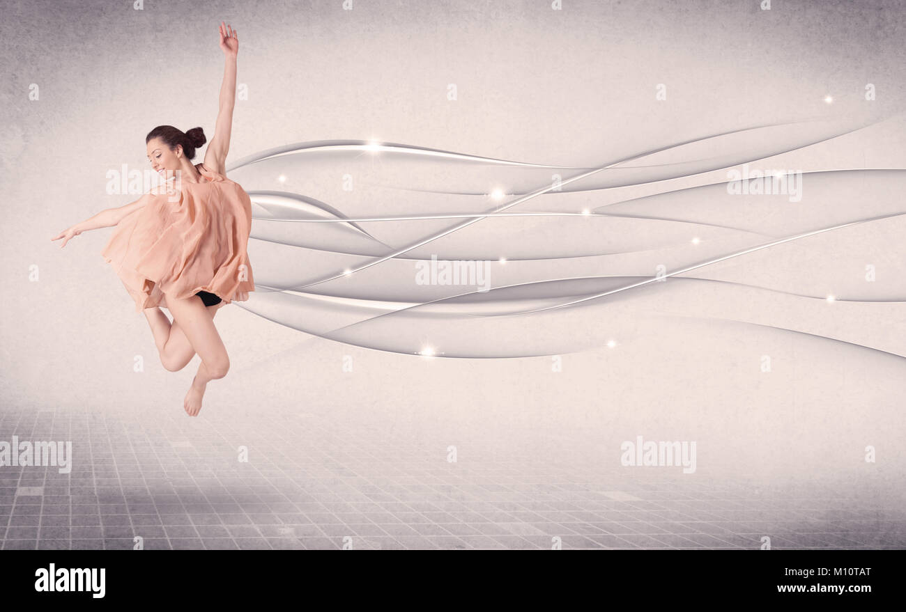 Ballet dancer performing modern dance with abstract lines concept on ...