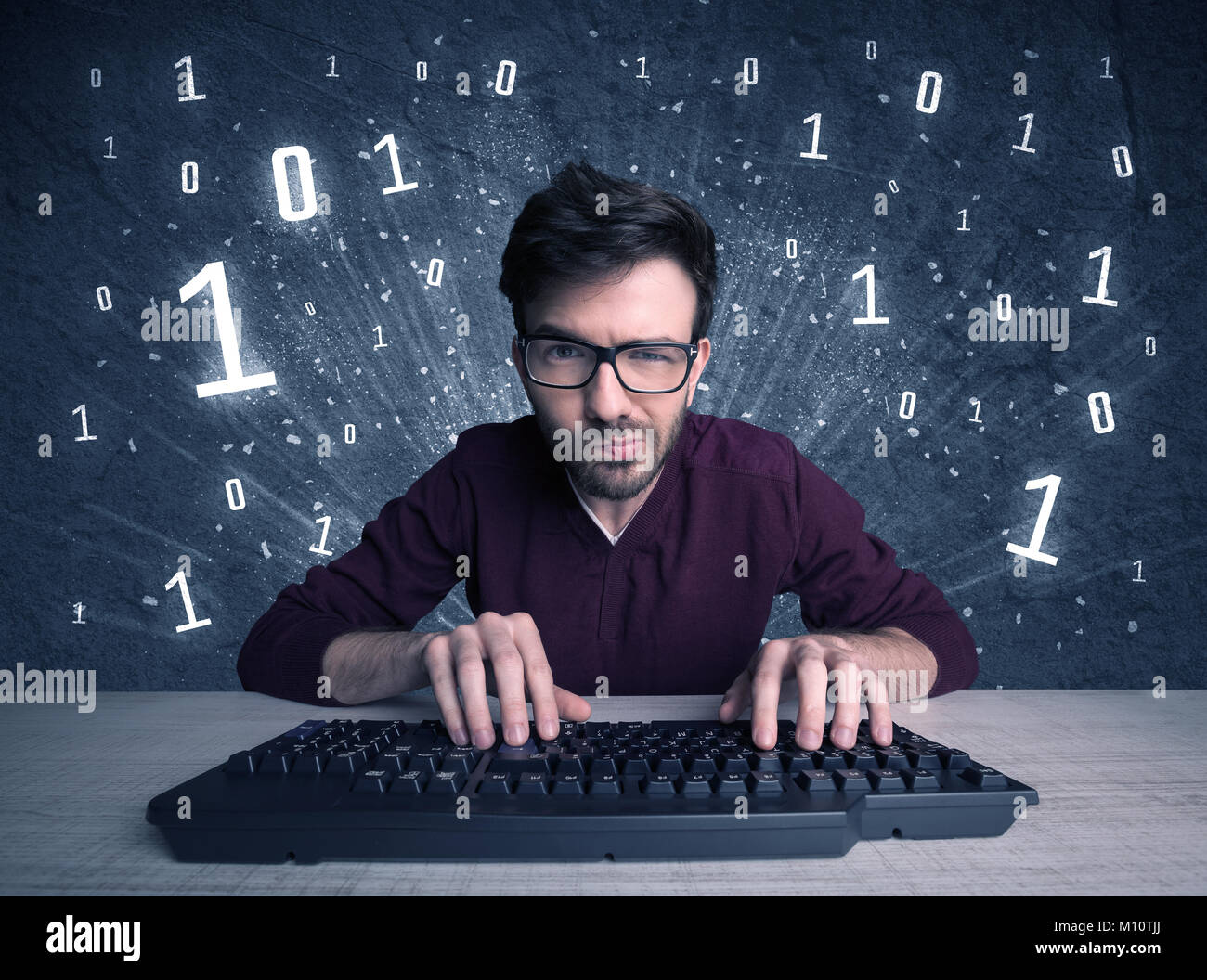 A funny hacker working hard on online passcode scanning and solving ...