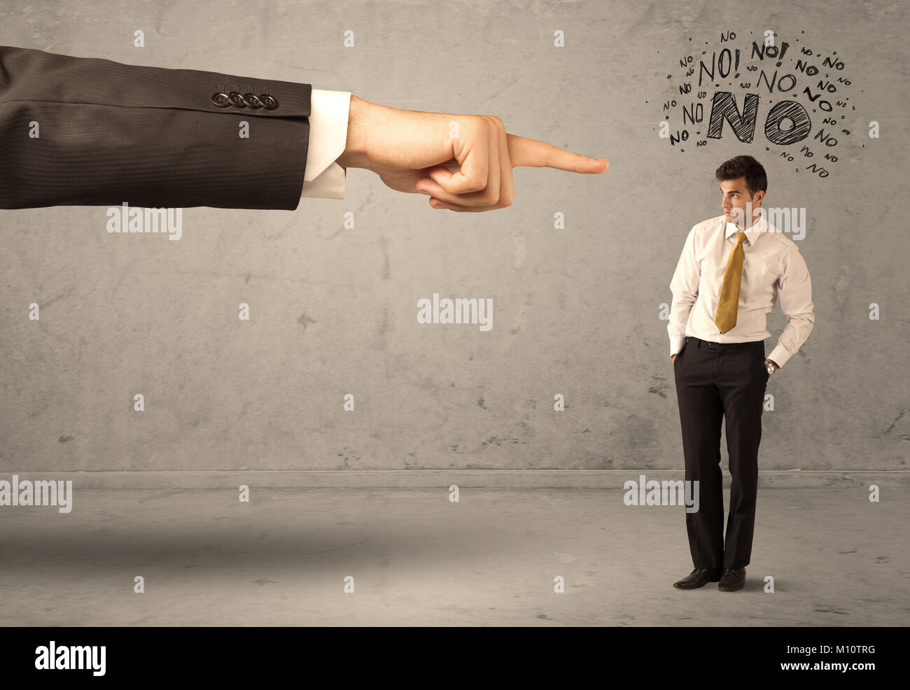 A young employee disagreeing and arguing with boss, feeling ashamed ...