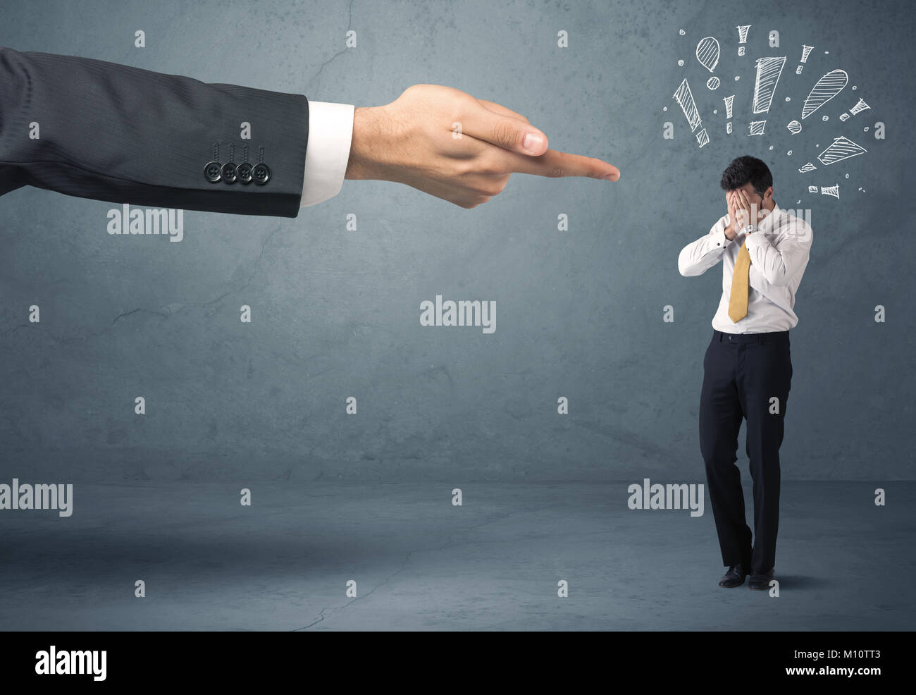 Employee in trouble getting last warning from boss concept with big ...