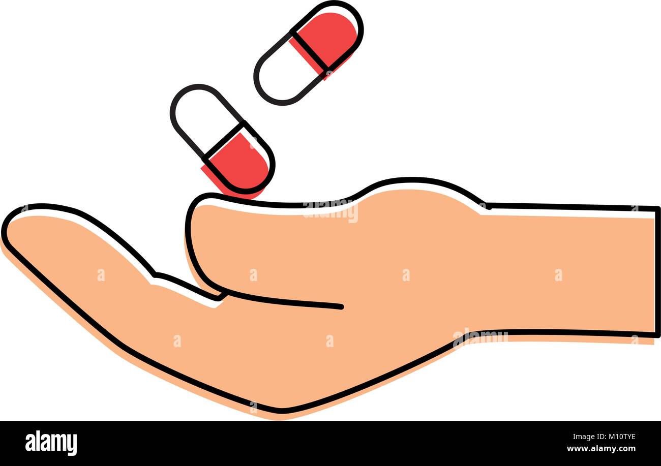 hand with capsules medicine isolated icon vector illustration design ...
