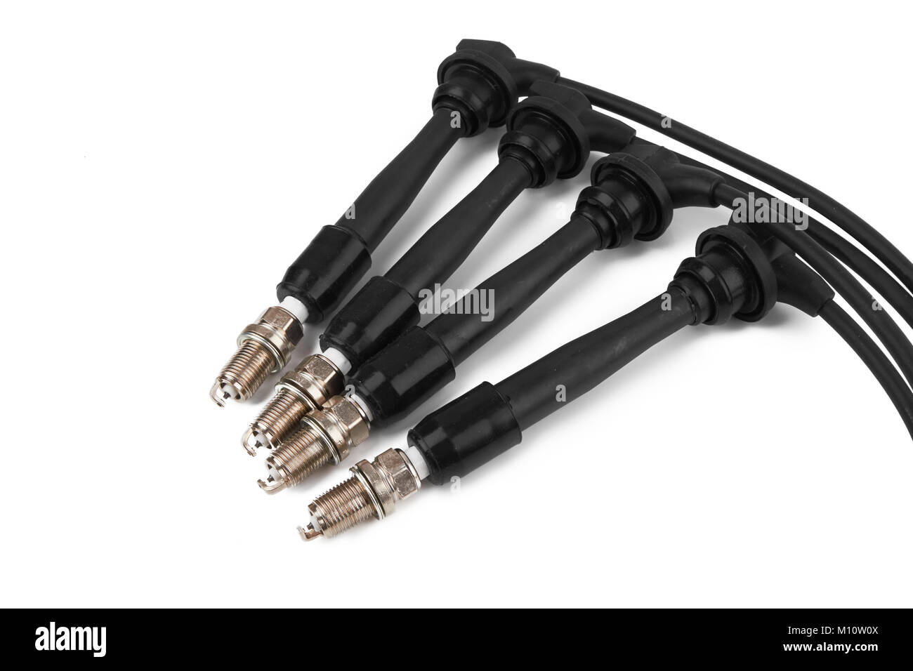 able set spark plug wires isolated on white background Stock Photo - Alamy