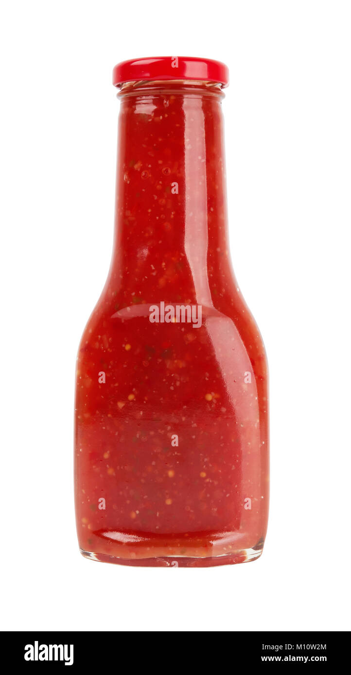 bottle of hot sauce is spilling liquid on white background Stock Photo ...