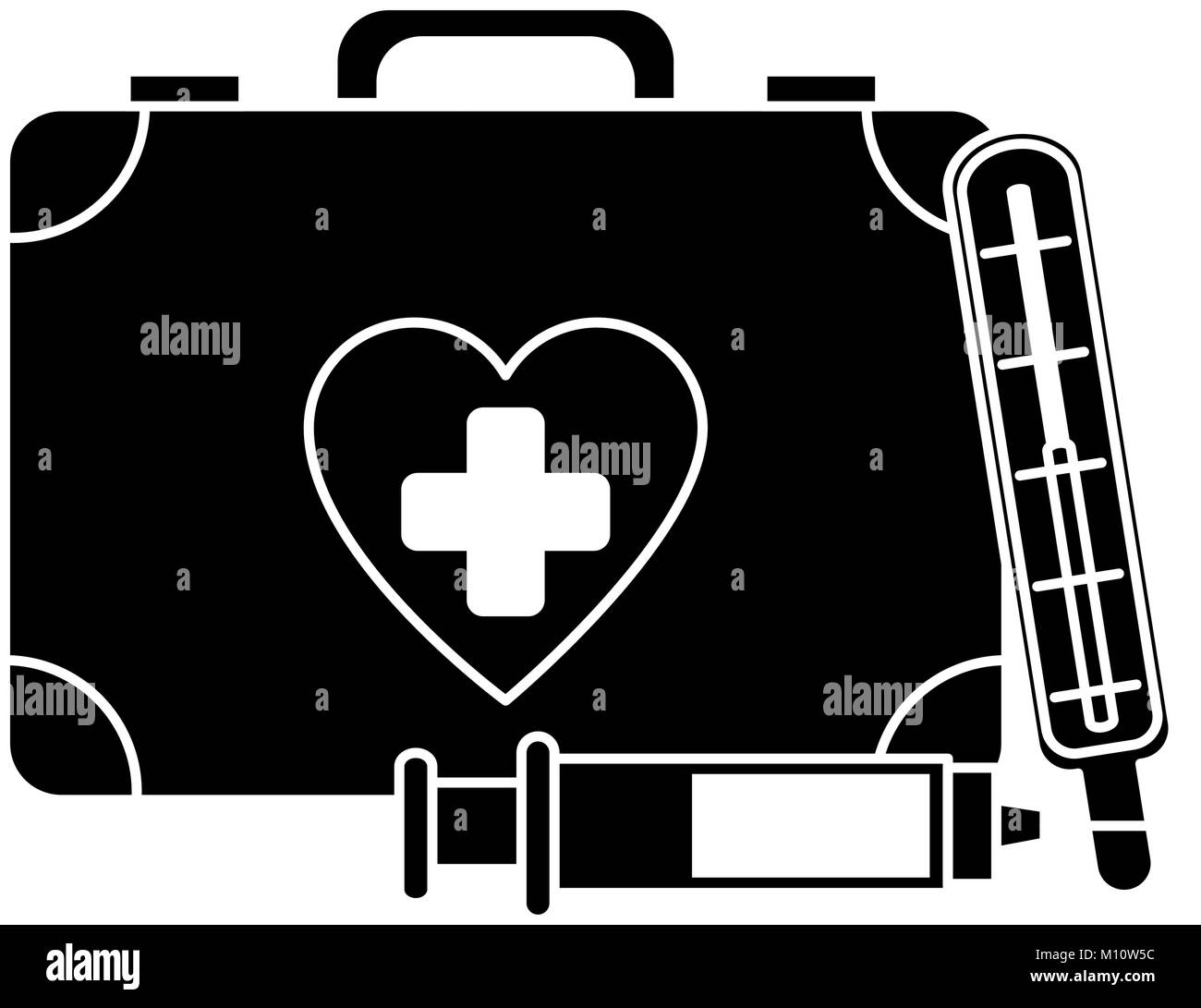 medical kit with thermometer and injection vector illustration design ...