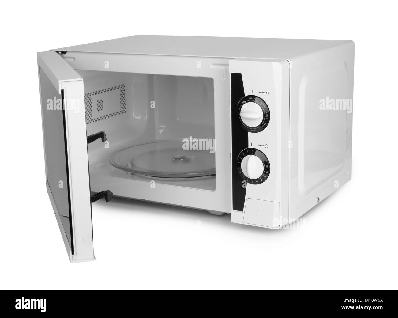 open microwave oven isolated on a white background Stock Photo - Alamy