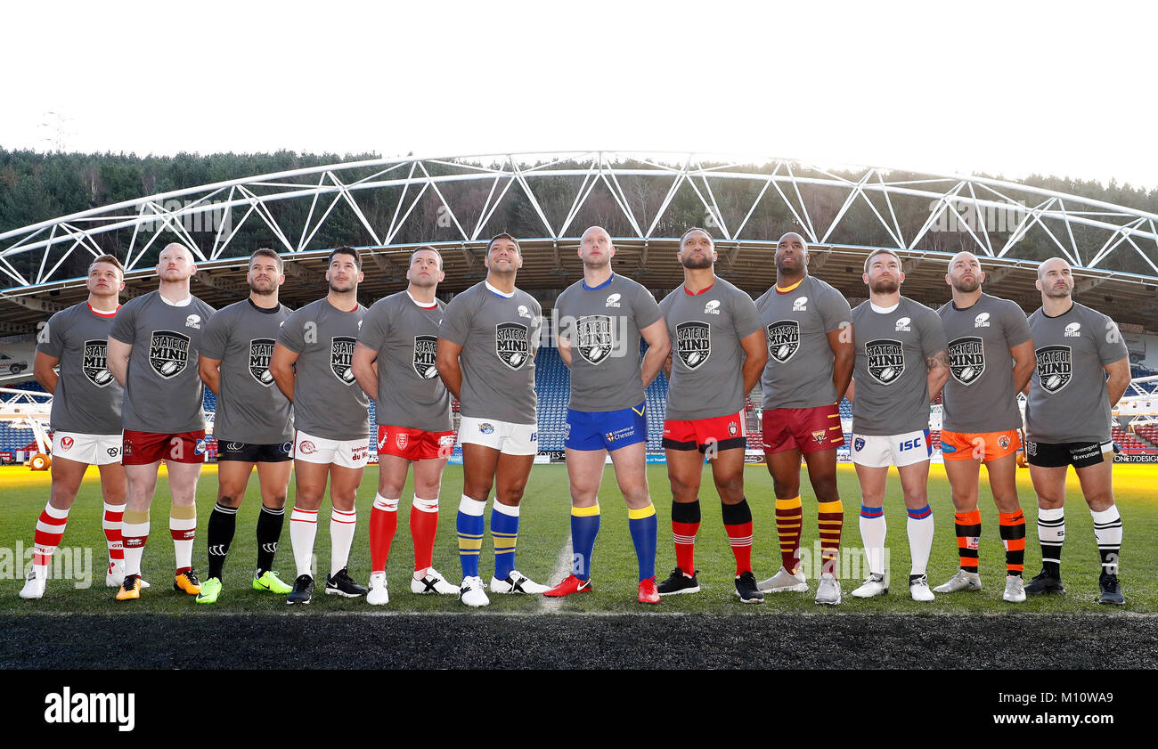 Players pose win State of Mind t-shirts (left to right) St Helens Jonny ...