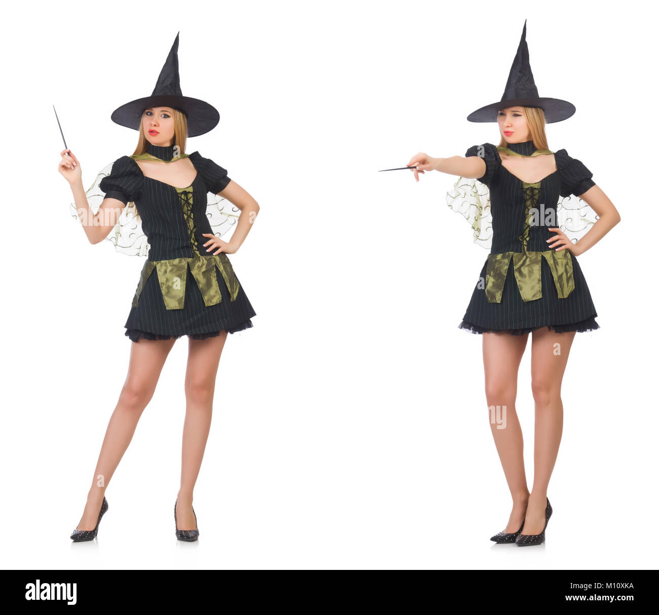 Woman magician doing her tricks with wand Stock Photo - Alamy