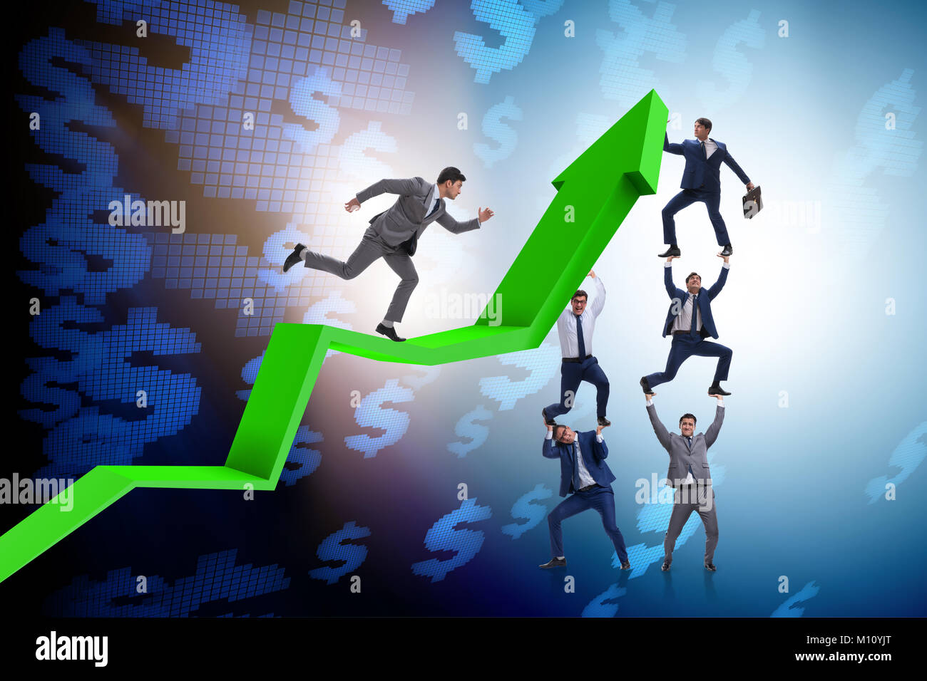 Businessman supporting growtn in economy on chart graph Stock Photo - Alamy