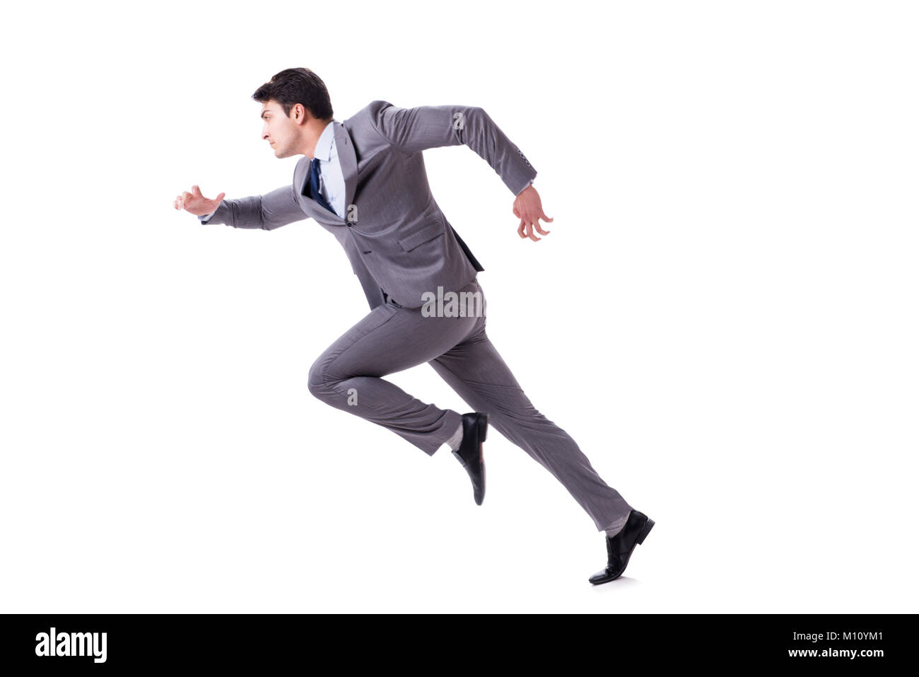 Young businessman running forward isolated on white Stock Photo - Alamy